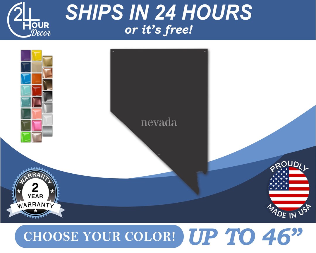 Metal Nevada Wall Art - Custom Metal US State Sign - 22 Color Options ...