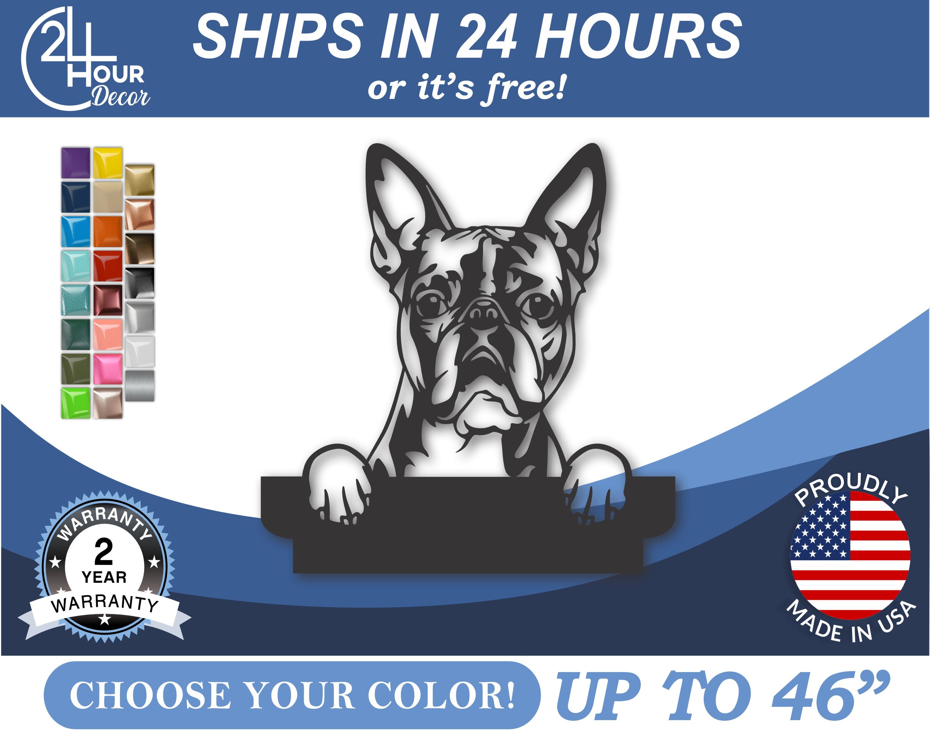 Custom Metal Boston Terrier Sign Metal Dog Breed Name Sign 22 Color ...