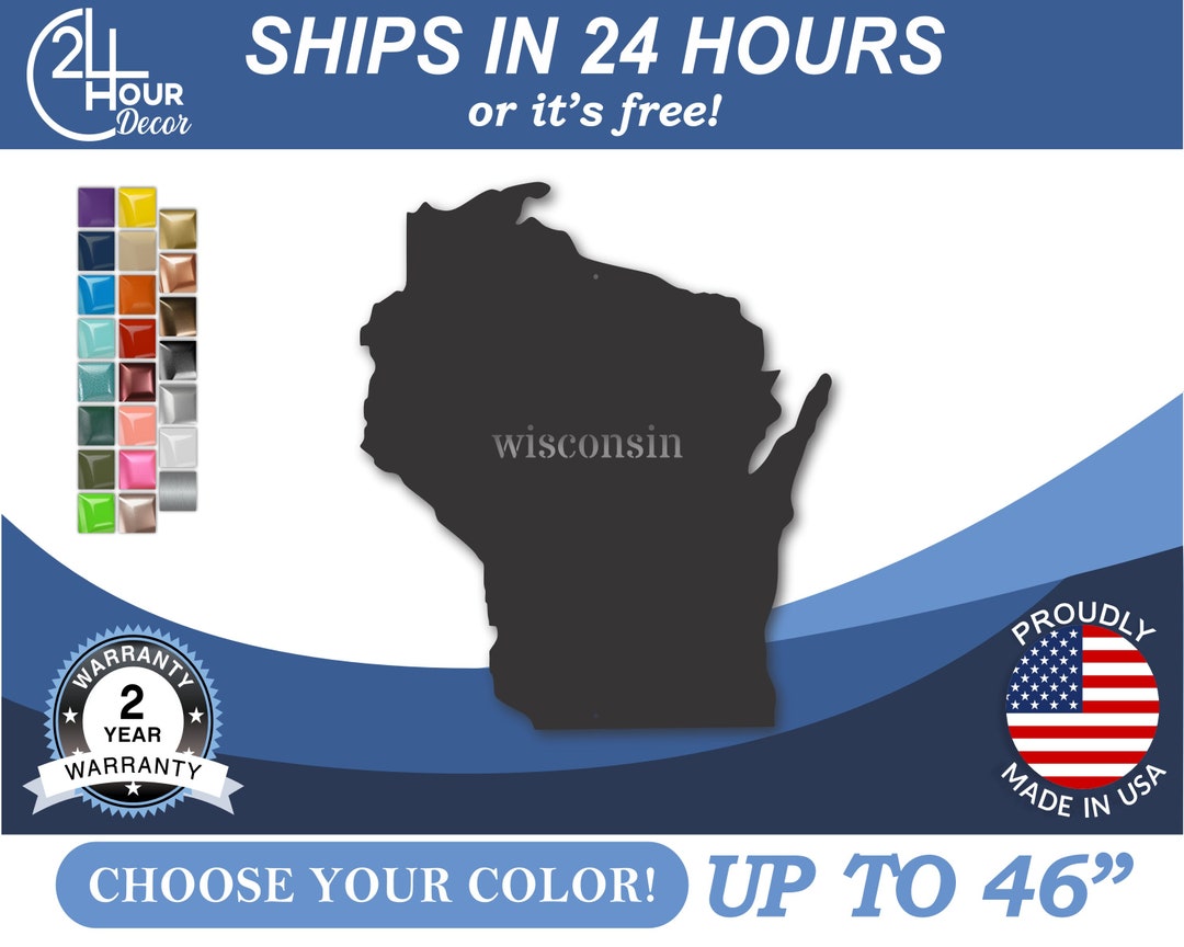 Metal Wisconsin Wall Art - Custom Metal US State Sign - 22 Color ...