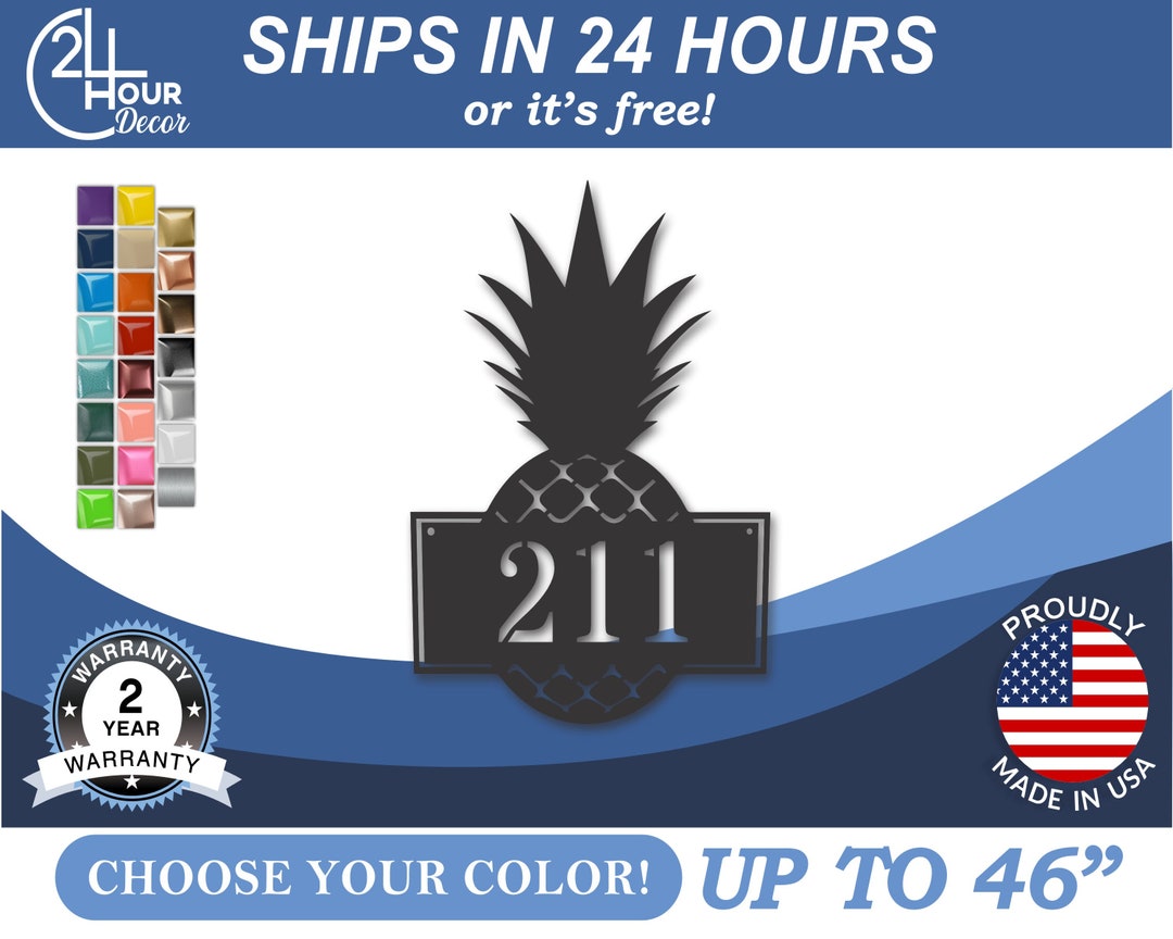 Metal Pineapple House Numbers Wall Art | Metal Tropical House Sign | 22 ...