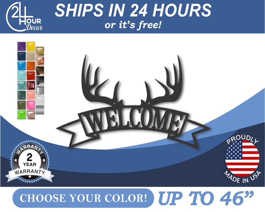 Metal Deer Antler Welcome Sign | Metal Hunting Welcome Sign | 22 Color ...