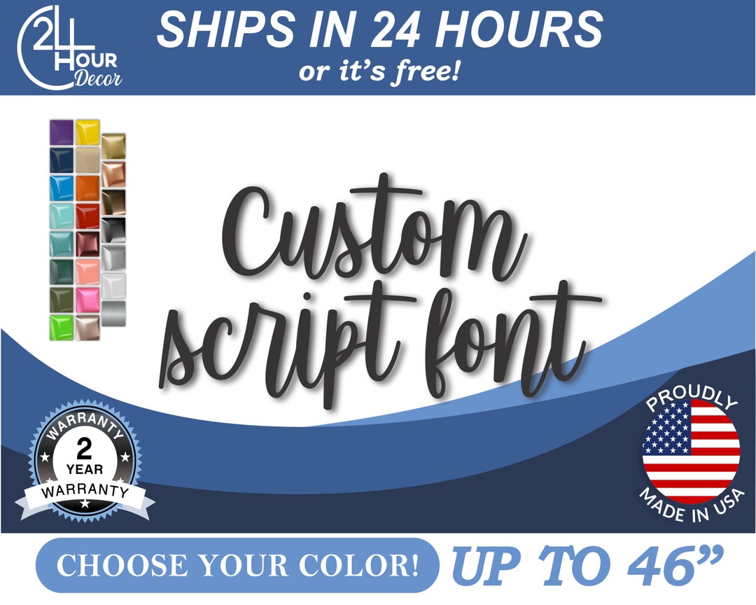 Metal Custom Script Font | Custom Script Word Sign | 22 Color Options ...