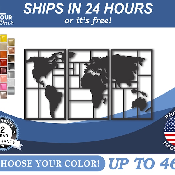 3 Piece Metal World Map Wall Art - Etsy