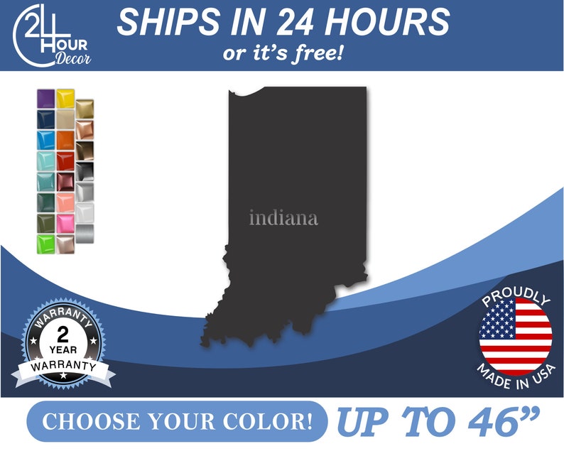 Metal Indiana Wall Art - Custom Metal US State Sign - 22 Color Options ...