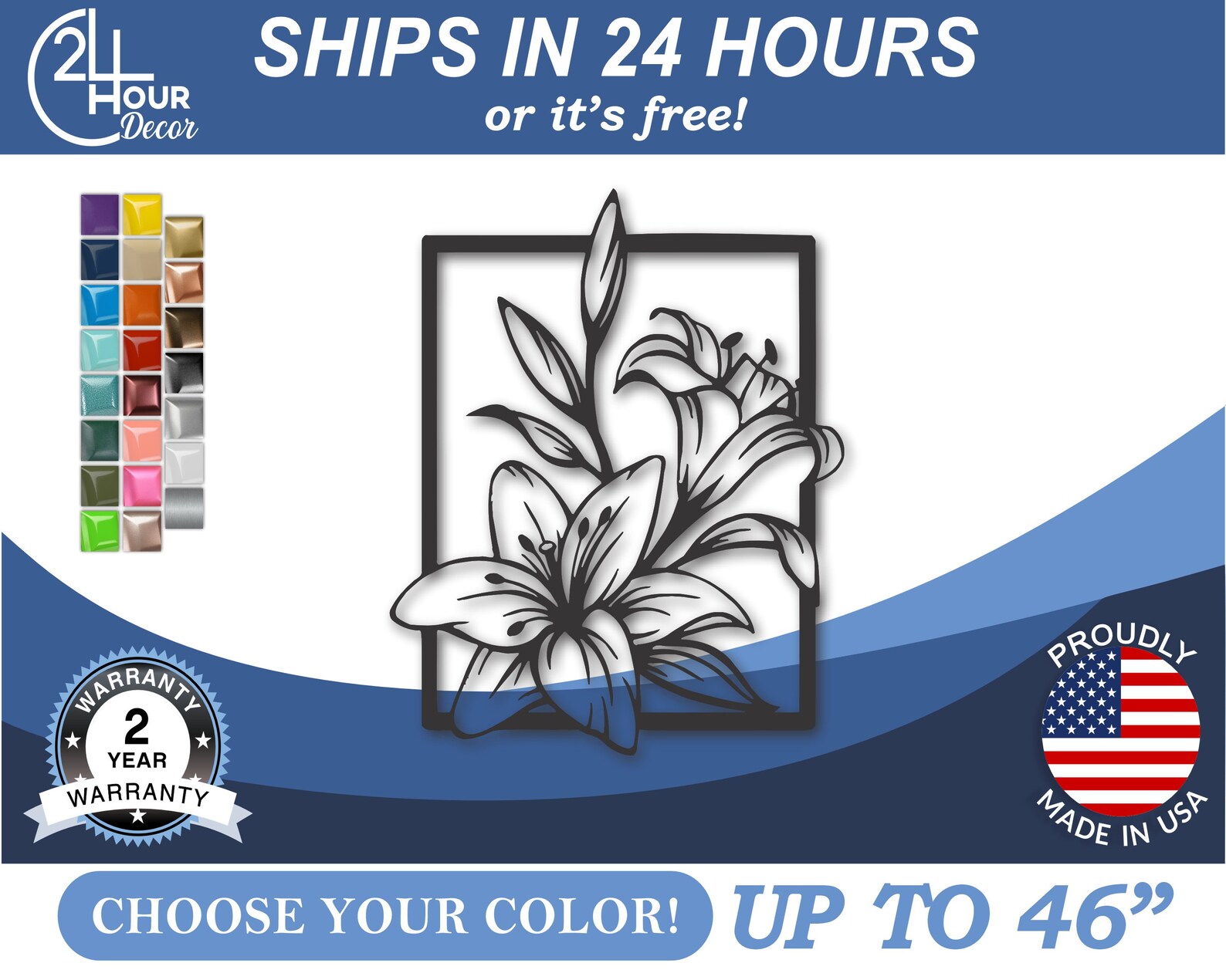 Metal Lily Flowers Panel Wall Art | 22 Color Options - Etsy UK