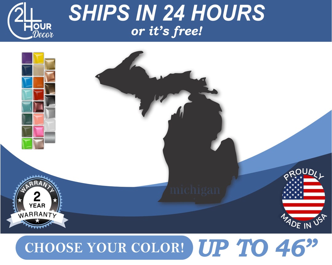 Metal Michigan Wall Art - Custom Metal US State Sign - 22 Color Options ...