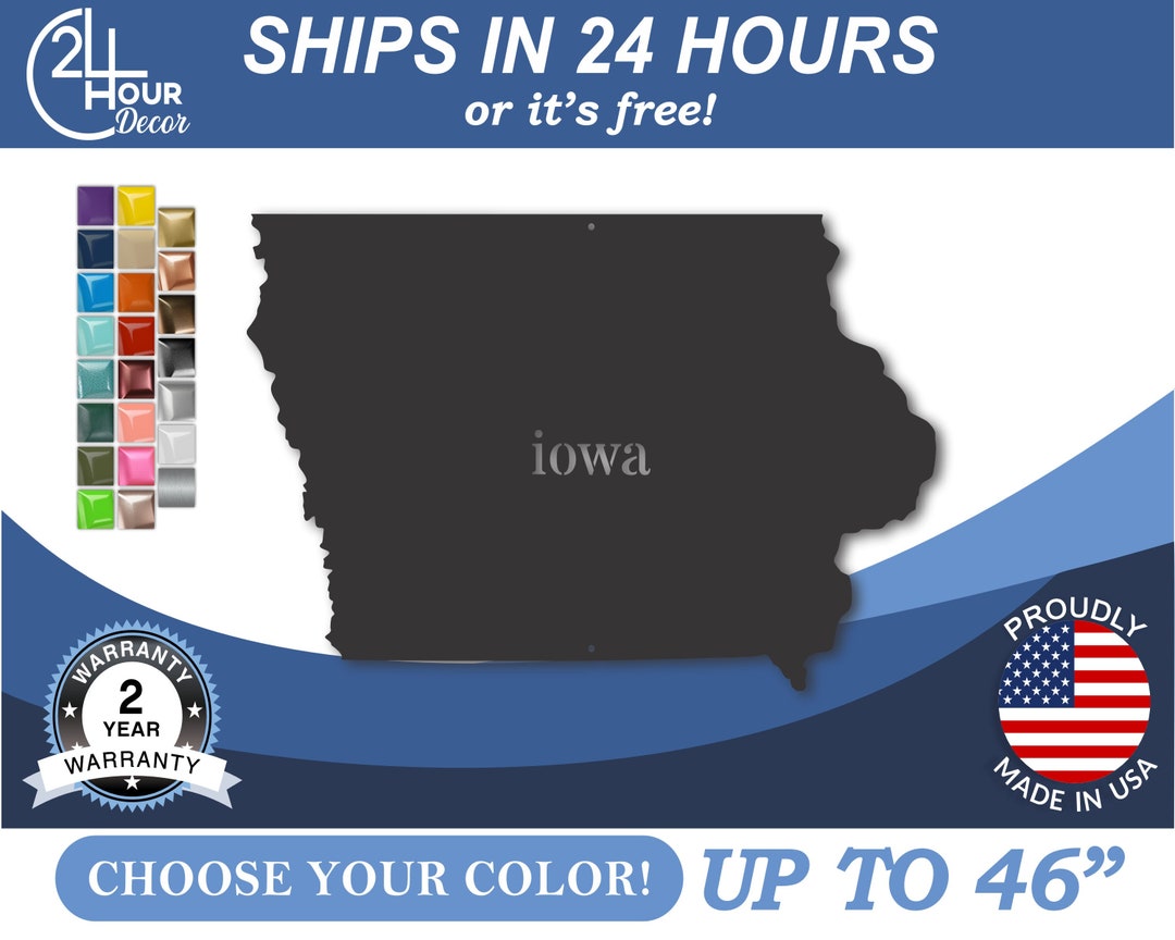 Metal Iowa Wall Art - Custom Metal US State Sign - 22 Color Options - Etsy