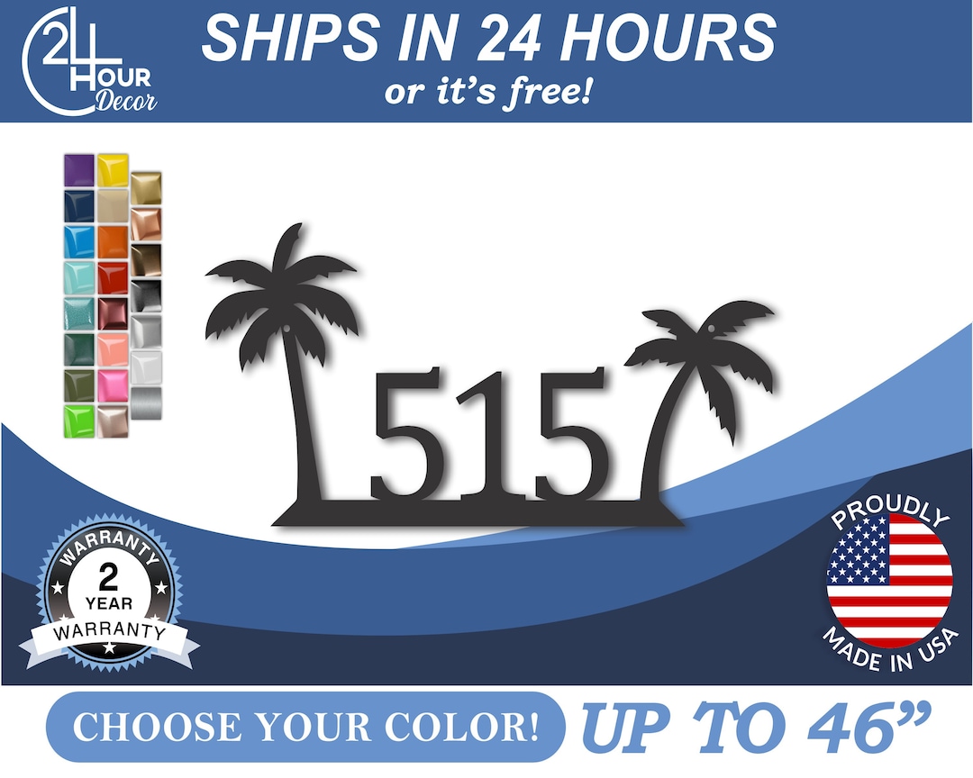 Metal Tropical House Number Sign | Metal Palm Tree Address Sign | 22 ...