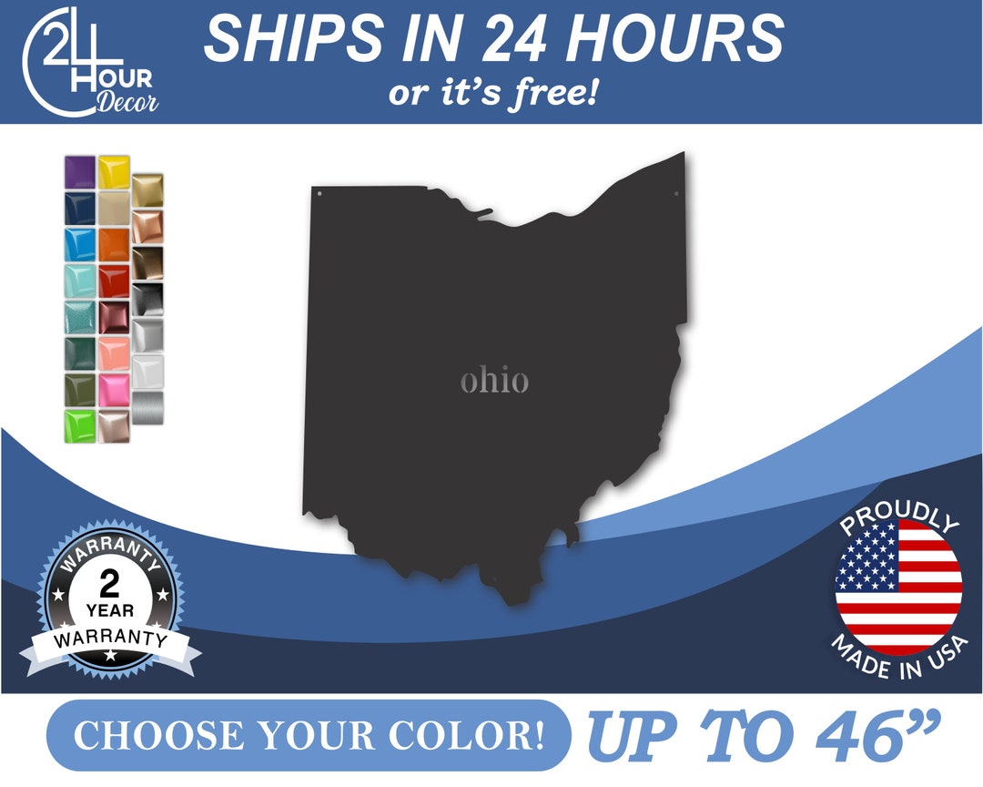 Metal Ohio Wall Art - Custom Metal US State Sign - 22 Color Options - Etsy