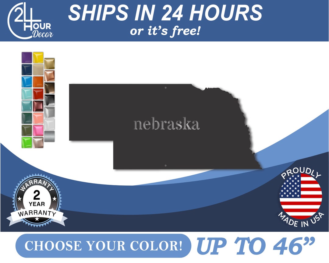 Metal Nebraska Wall Art - Custom Metal US State Sign - 22 Color Options ...