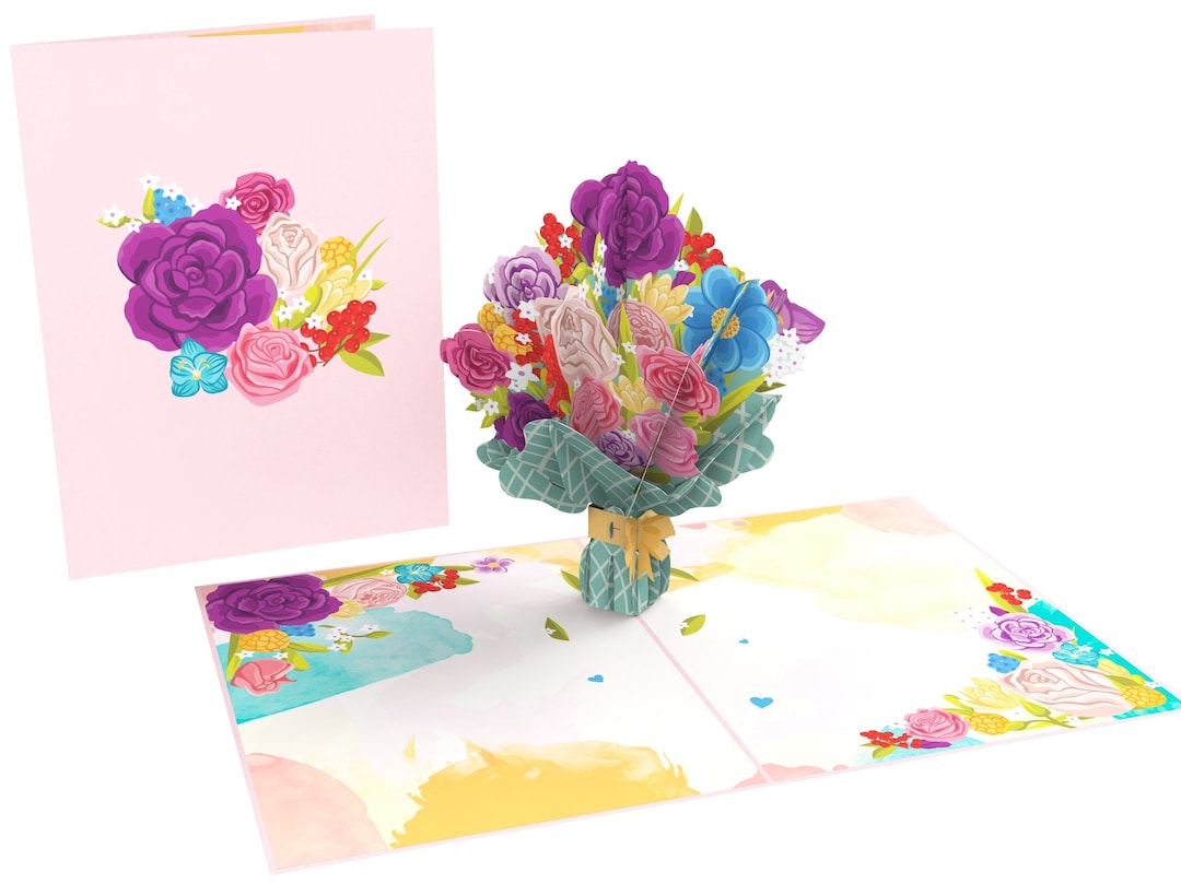 Pop up Card 3D Beautiful Flowers Colorful Bouquet Gift 15 X 20 Cm - Etsy