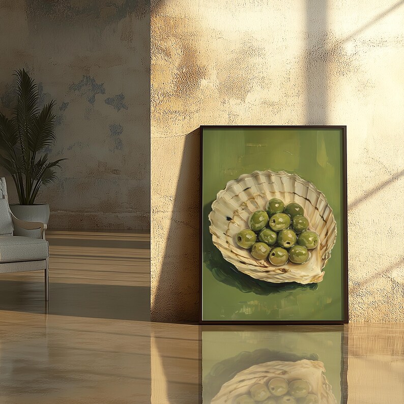 Green Olives Print, Mediterranean Art, Food Decor, Shell Art Print ...