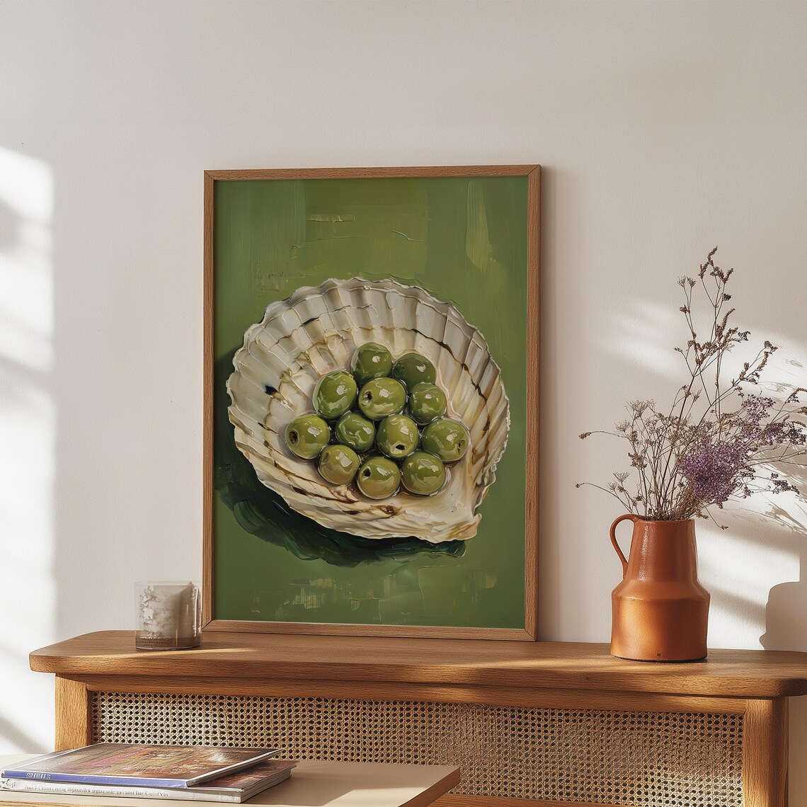 Green Olives Print, Mediterranean Art, Food Decor, Shell Art Print ...