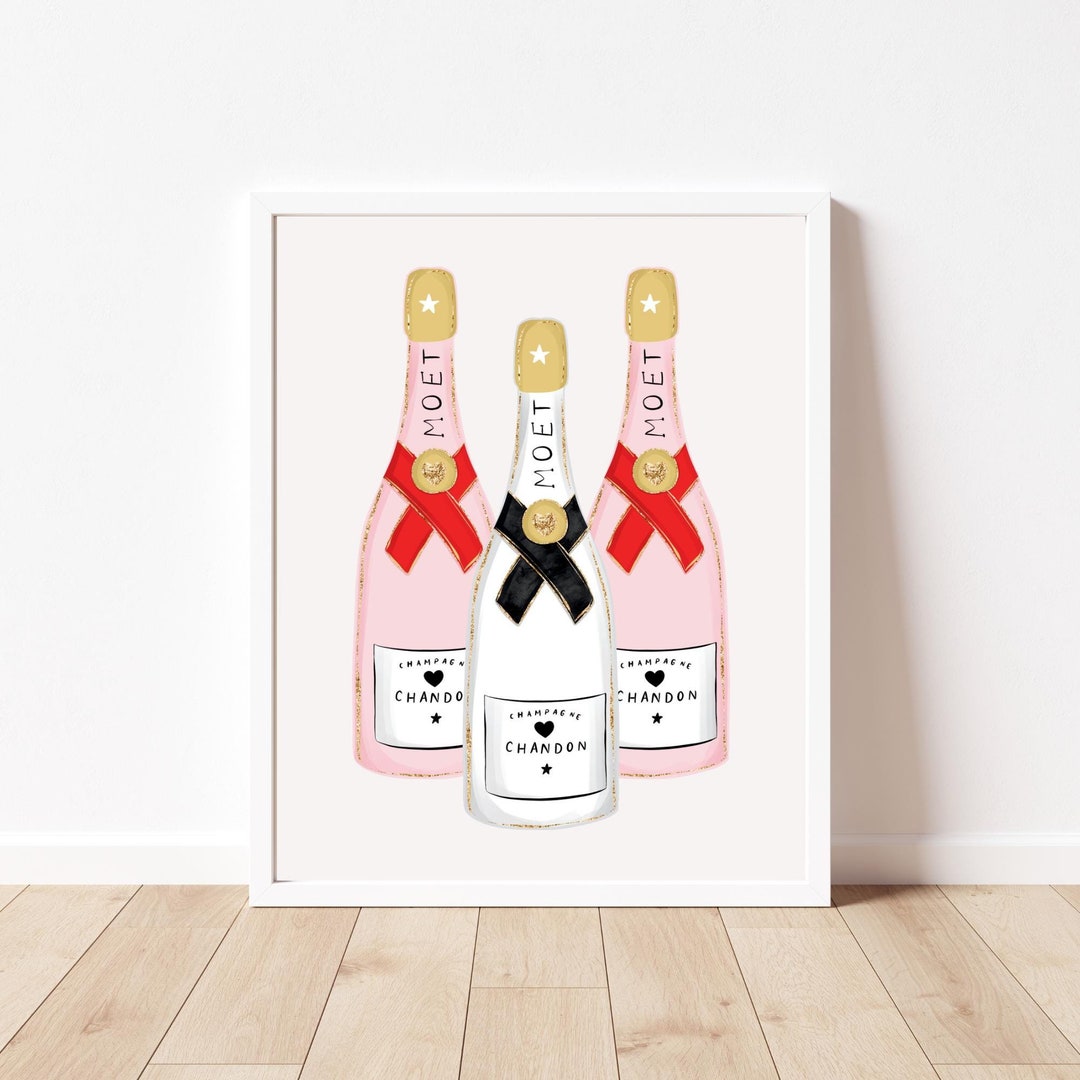 Moet Champagne Bottles, Printable Wall Art, Bar, Digital Art, Pink ...