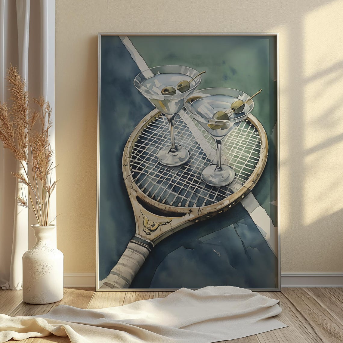 Tennis Art Print, Martini Artwork, Watercolor Sports Art, Tennis Decor ...