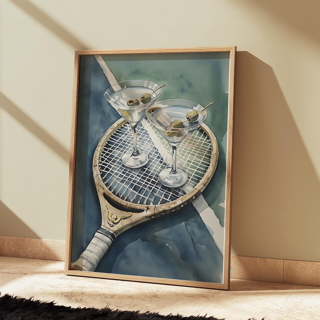 Tennis Art Print, Martini Artwork, Watercolor Sports Art, Tennis Decor ...