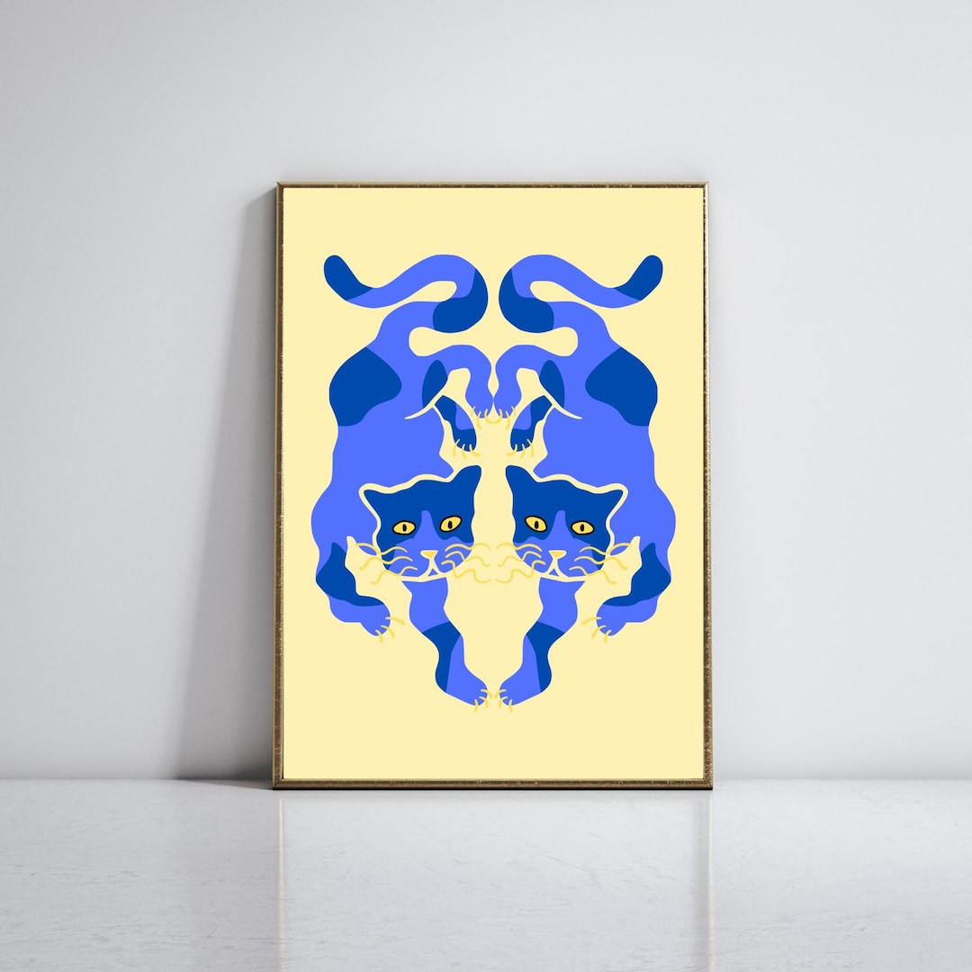 Blue Cat Abstract Print, Instant Download, Colorful Print, Wall Art ...