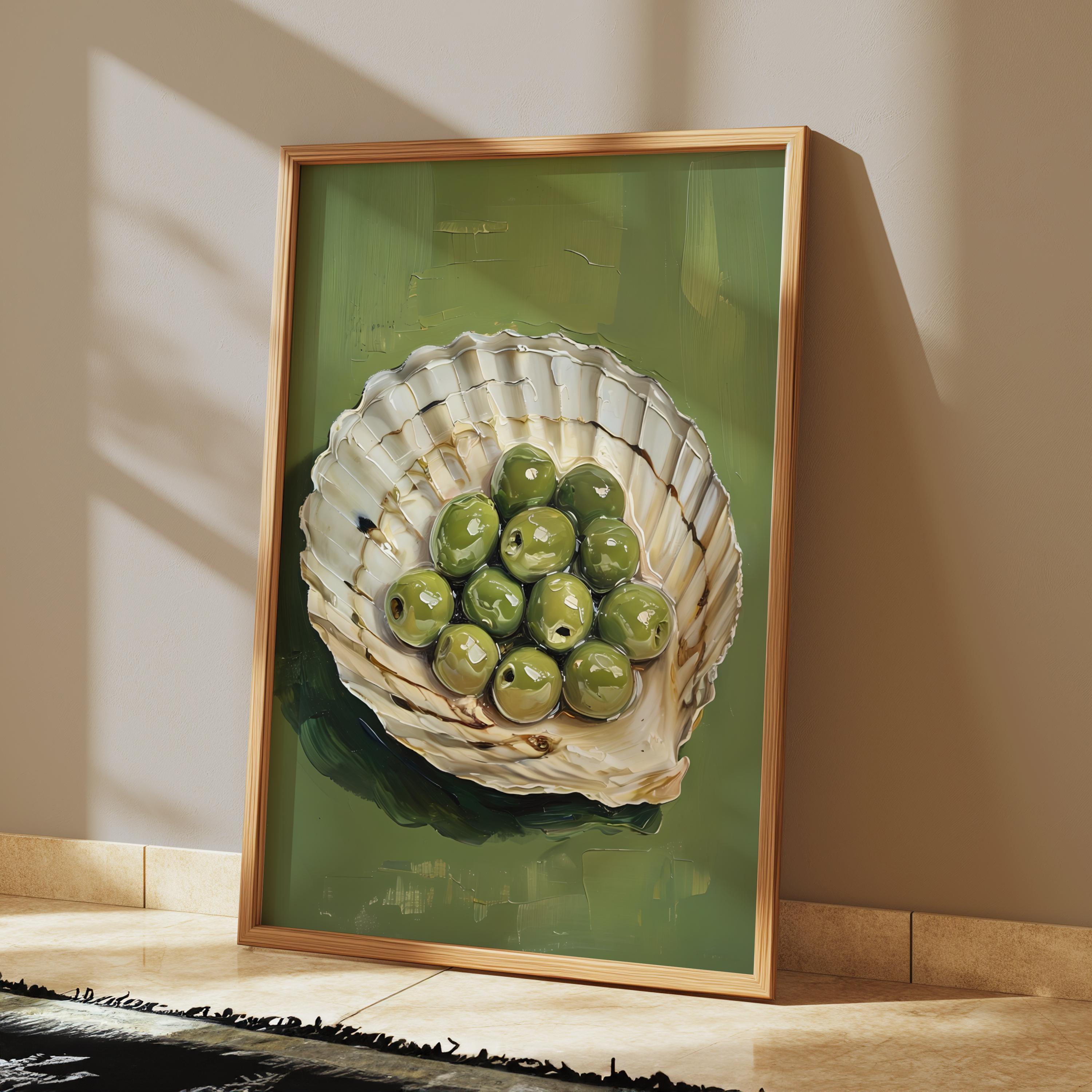 Green Olives Print, Mediterranean Art, Food Decor, Shell Art Print ...