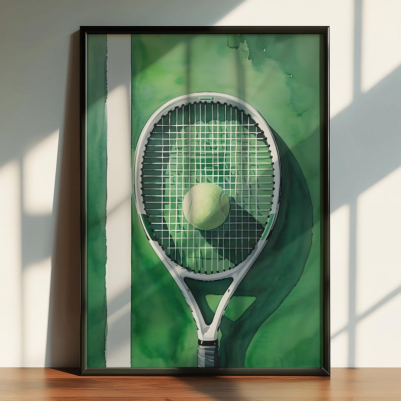 Tennis Wall Art, Green Tennis Print, Sports Decor, Racket and Ball ...