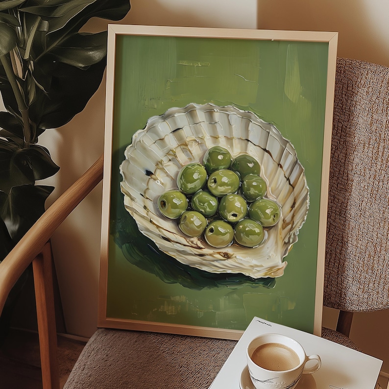 Green Olives Print, Mediterranean Art, Food Decor, Shell Art Print ...