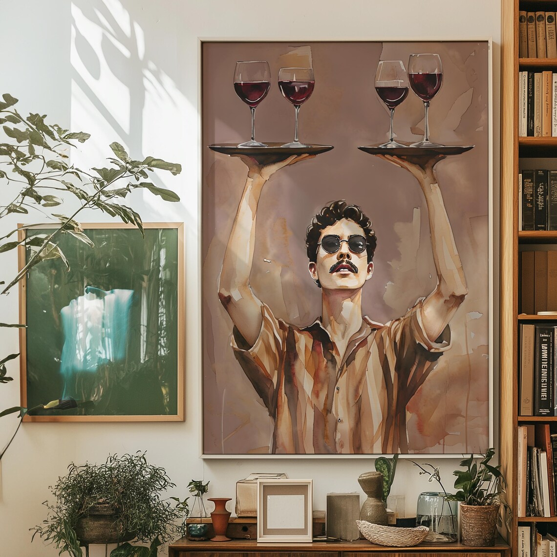 Vintage Waiter Watercolor Print, Wine Lover Bar Decor (digital Download ...