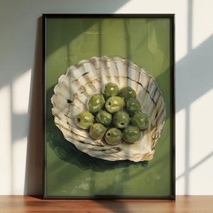 Green Olives Print, Mediterranean Art, Food Decor, Shell Art Print ...