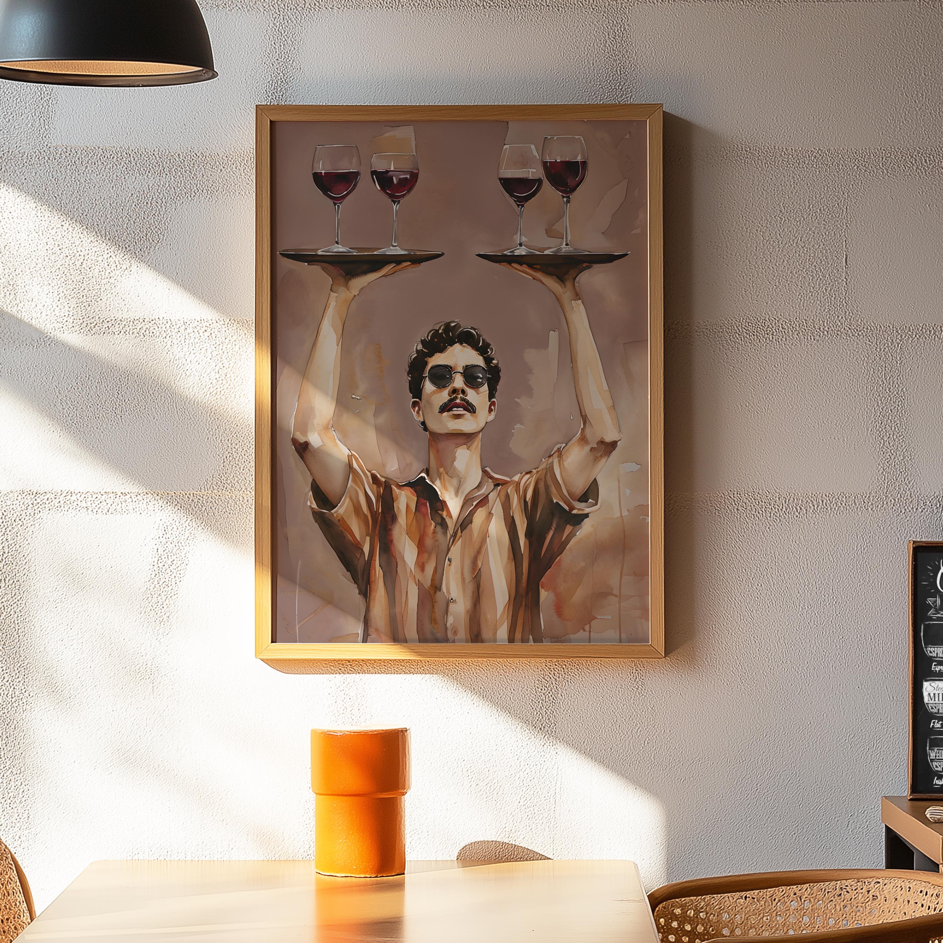 Vintage Waiter Watercolor Print, Wine Lover Bar Decor (digital Download ...