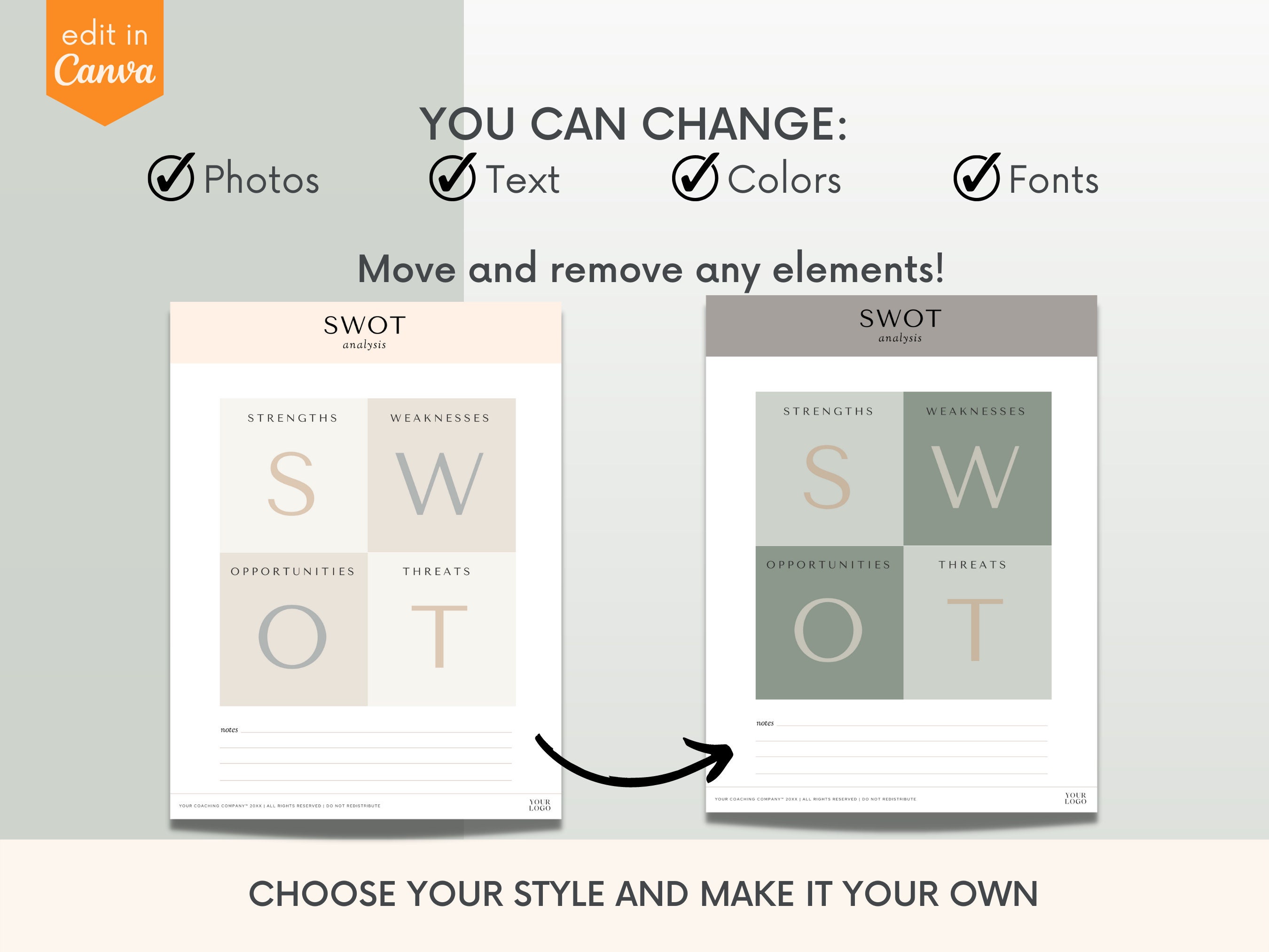 SWOT Analysis Template for Coaches Life Coach Template, Canva Template ...