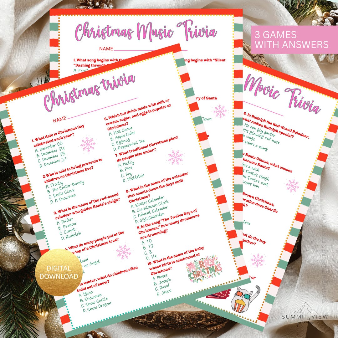 Christmas Trivia Game Printable: Holiday Party Game, Kids & Family ...