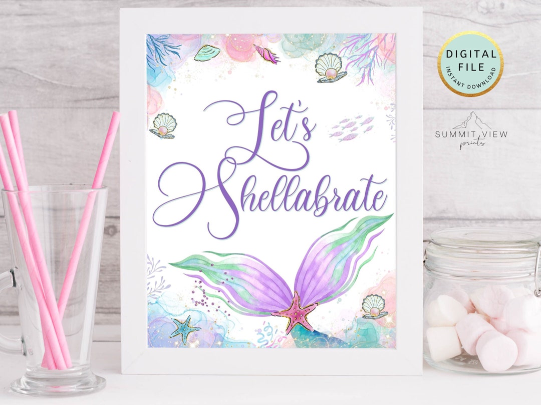 Lets Shellabrate Sign Funny Decor Mermaid Theme Favor Sign Party Banner ...