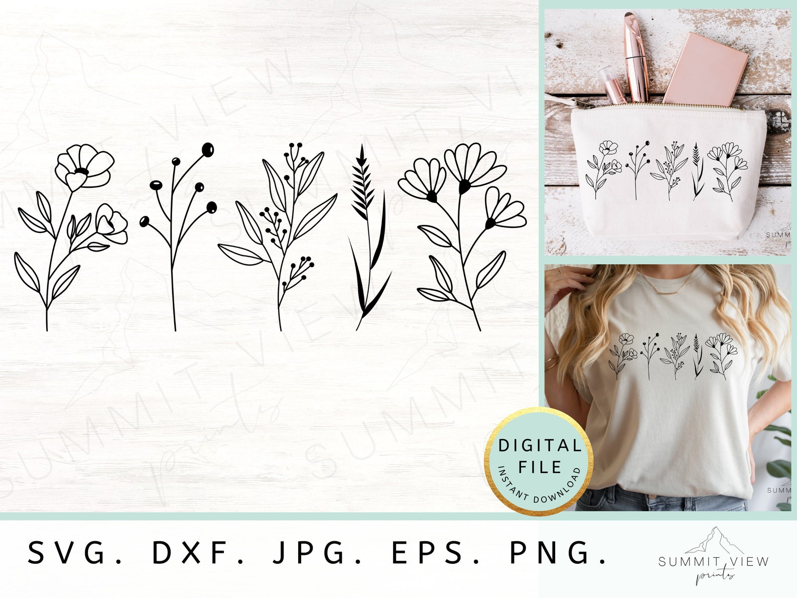 Wildflowers SVG PNG Modern Svg Design SVG Files for Cricut Line Art Svg ...