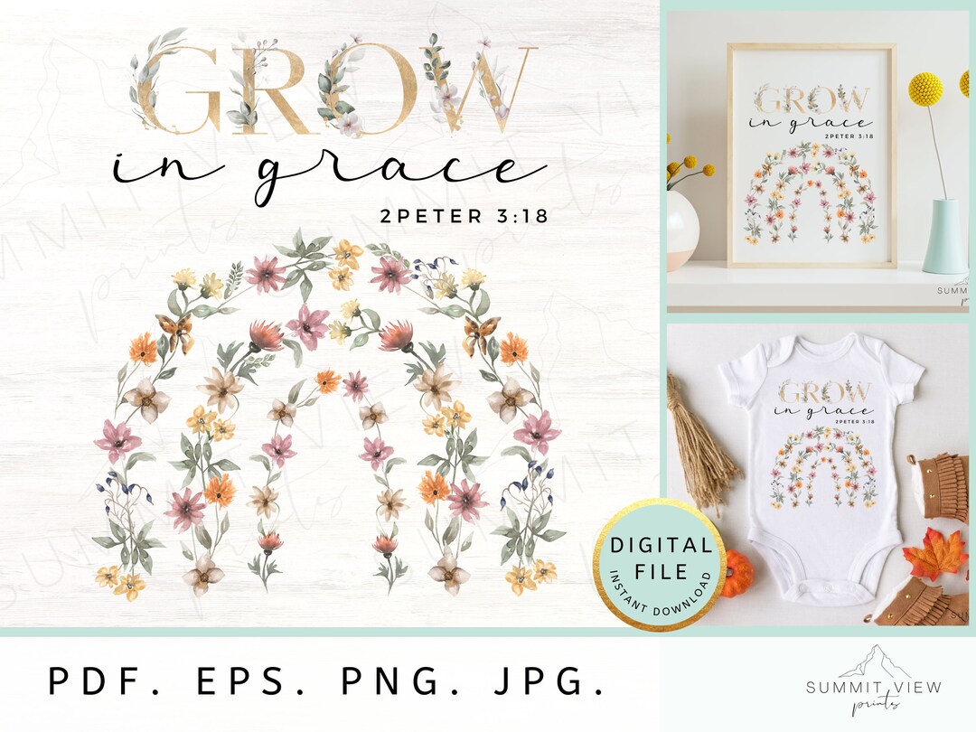Grow in Grace Floral Rainbow PNG Design (digital Download) - Etsy