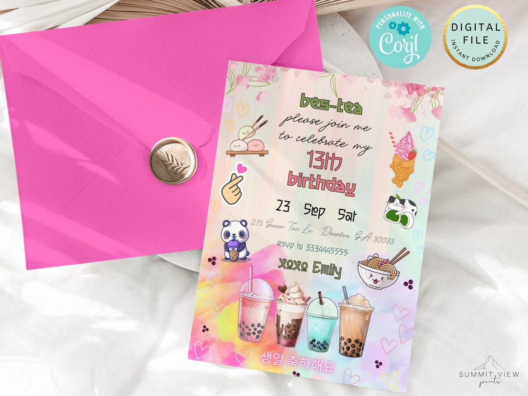 Editable Bestea Bubble Tea Boba Invitation Card Funny Best Friend ...