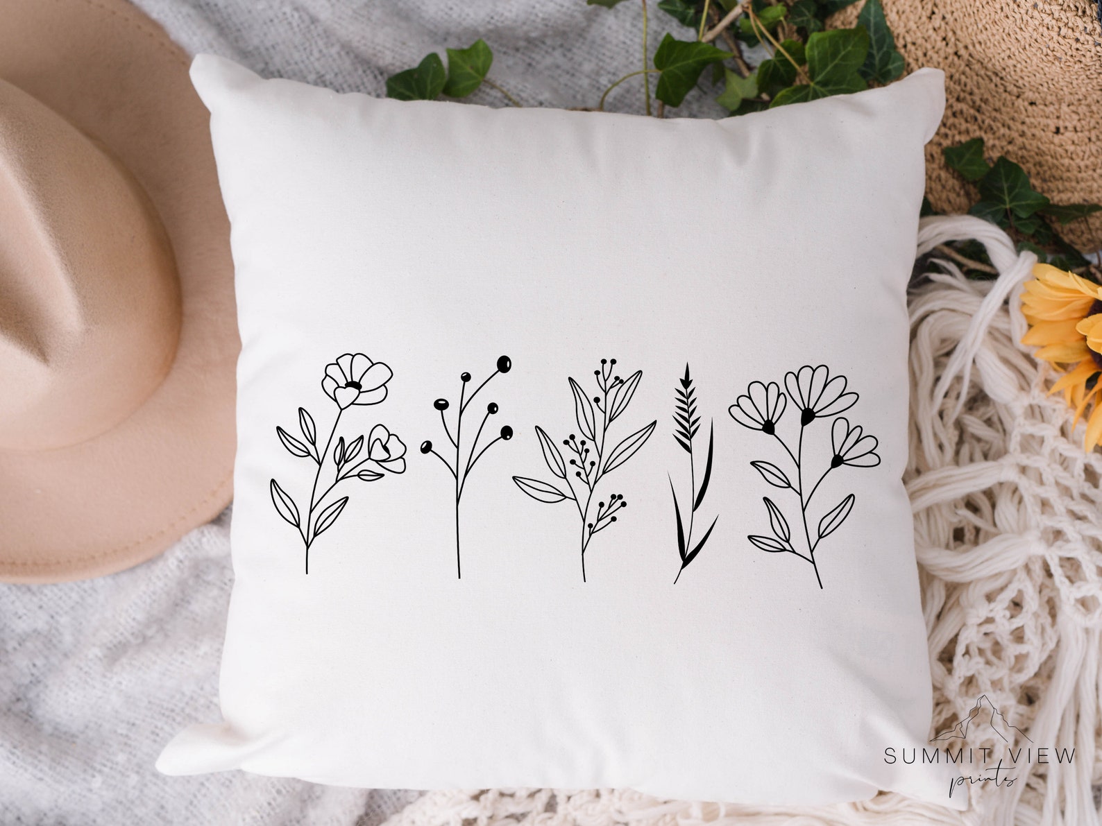 Wildflowers SVG PNG Modern Svg Design SVG Files for Cricut Line Art Svg ...