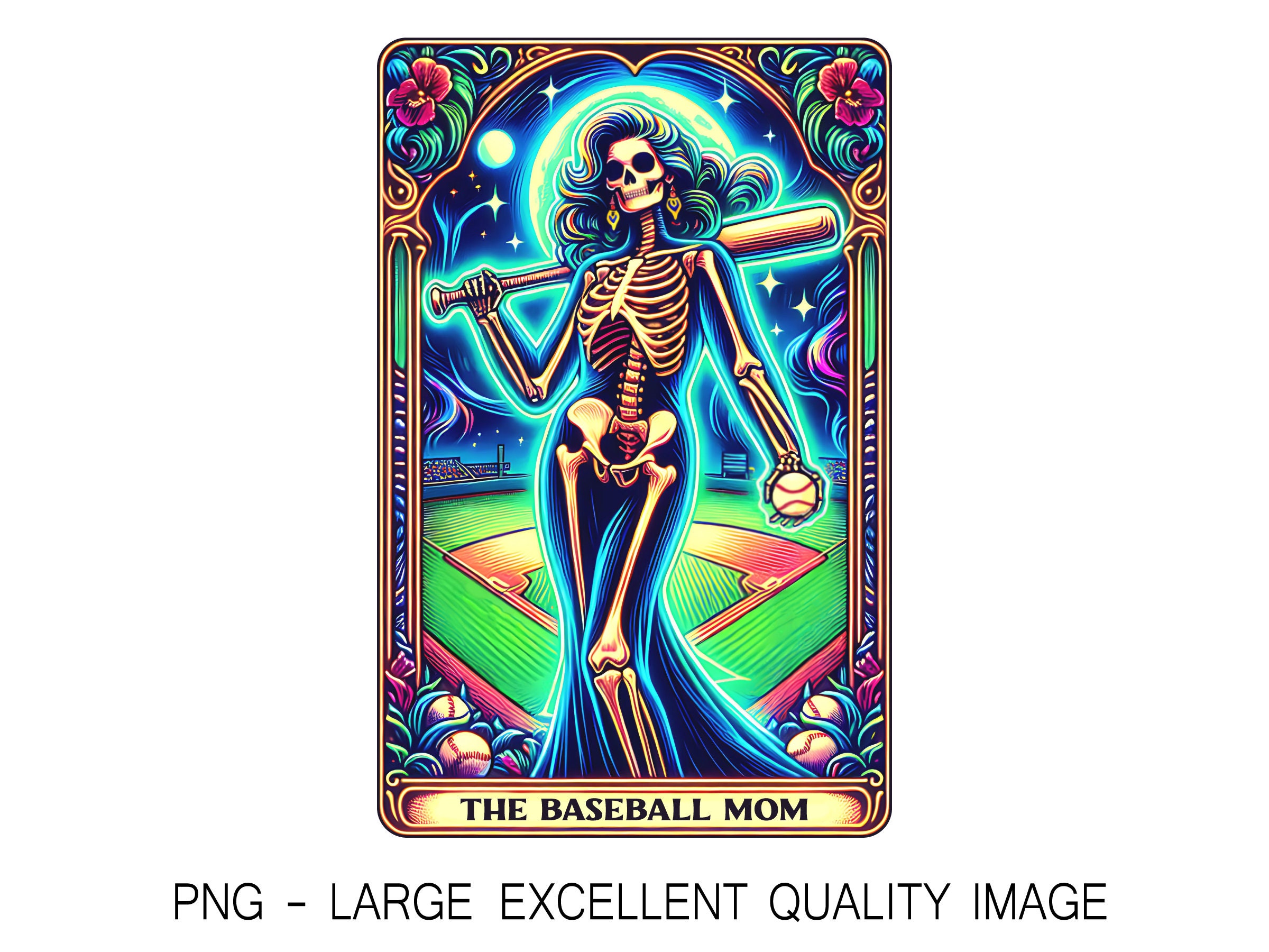 The Baseball Mom Tarot Card PNG Skeleton Mom PNG for Shirt Design, Wall ...