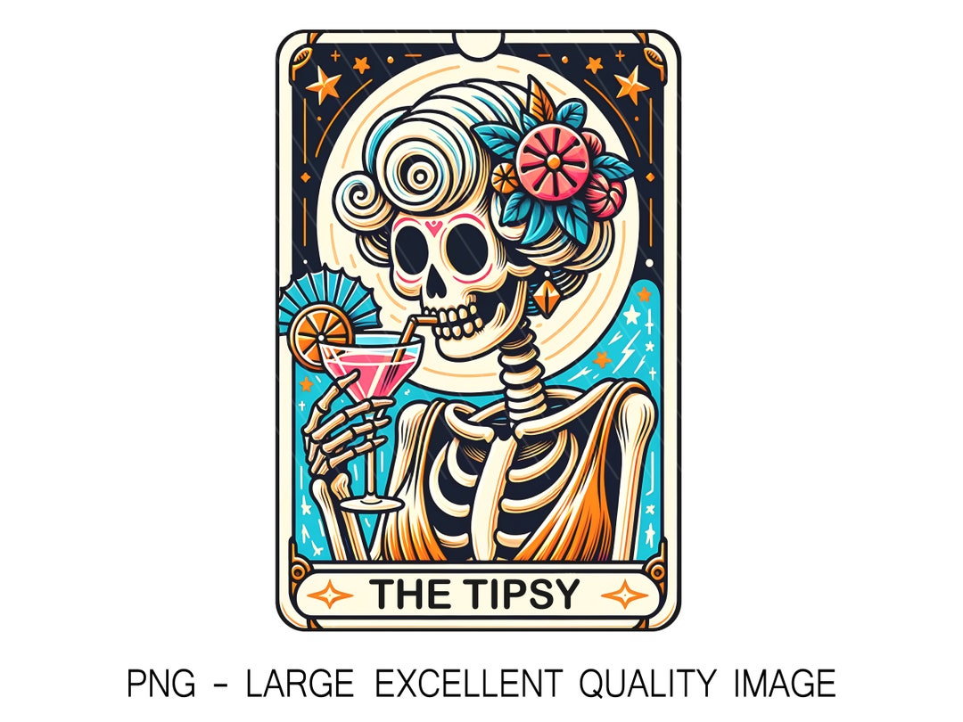 Tipsy Tarot Card PNG, Drinking Skeleton, Sublimation Design (digital ...