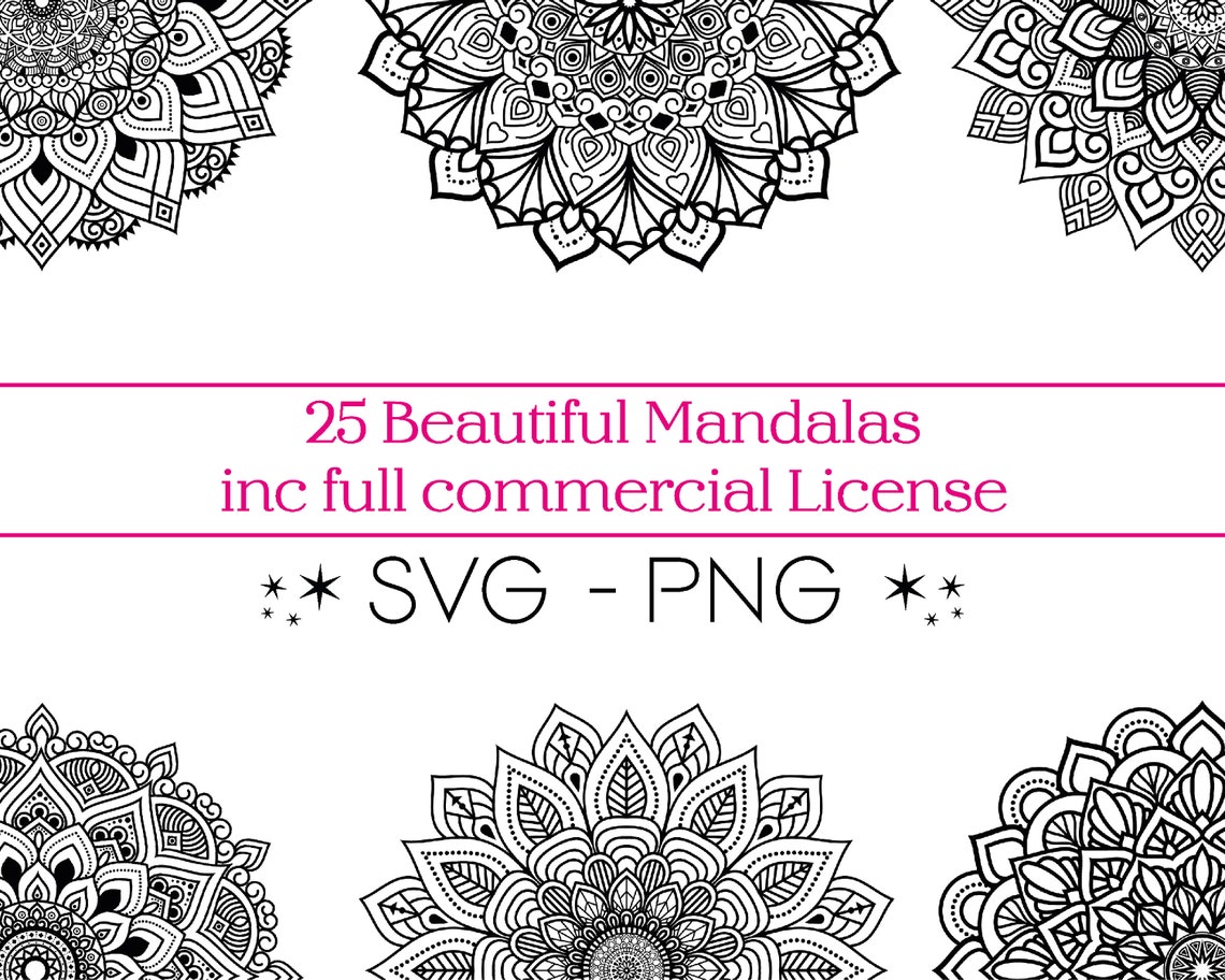 25 Pretty Mandala Patterns SVG PNG Zentangle Art Bundle. - Etsy UK