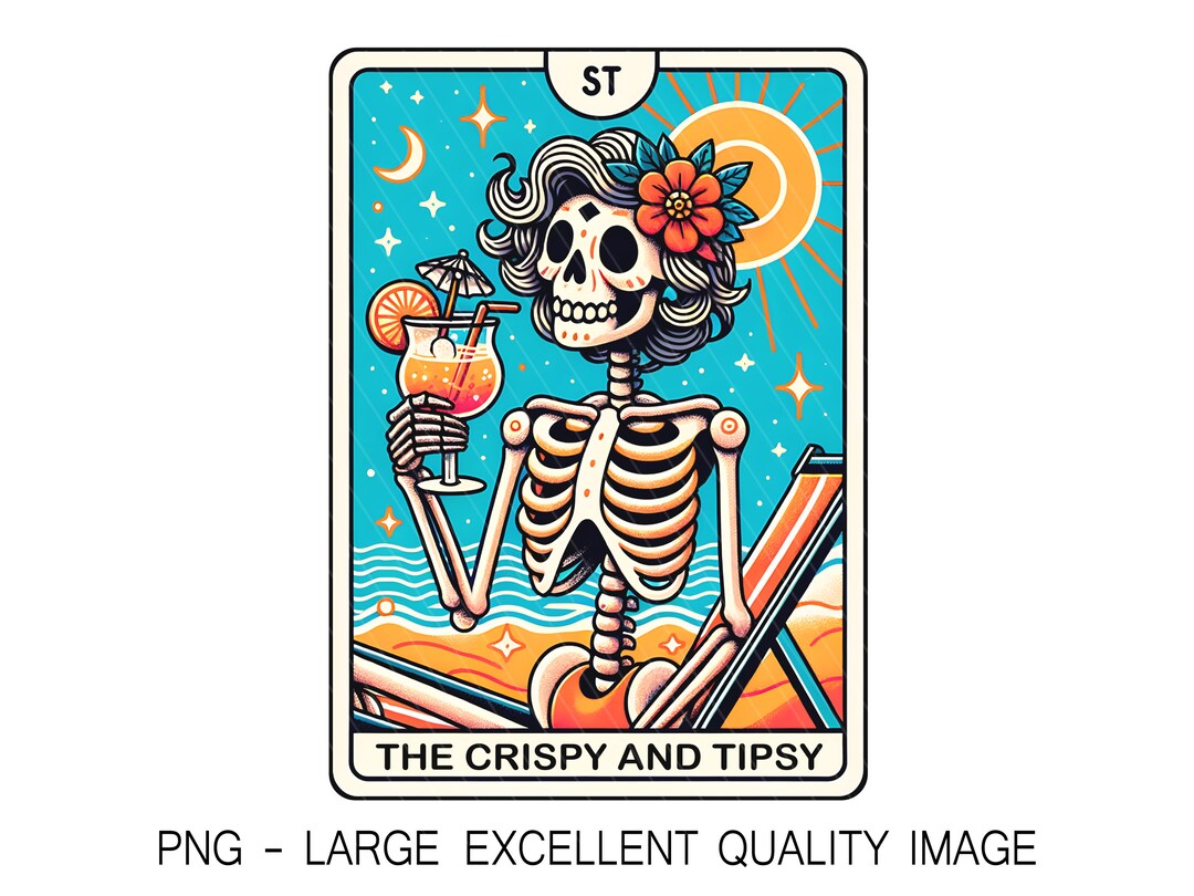 The Tanned and Tipsy Tarot Card PNG Sunbathing Skeleton PNG for Shirt ...