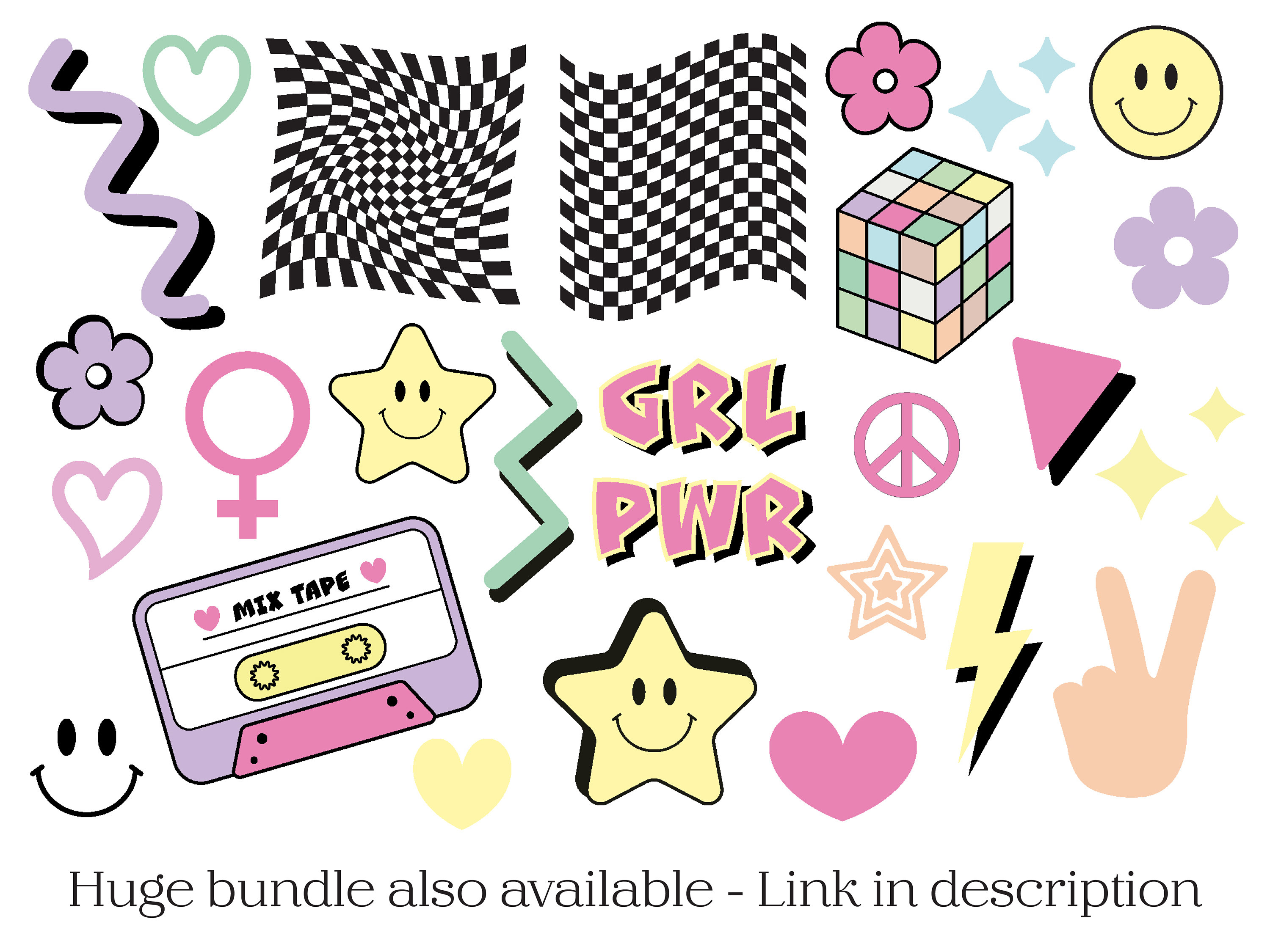 80s/90s Clipart Shapes Layered SVG Bundle Vintage Vibe Pastel Clipart ...