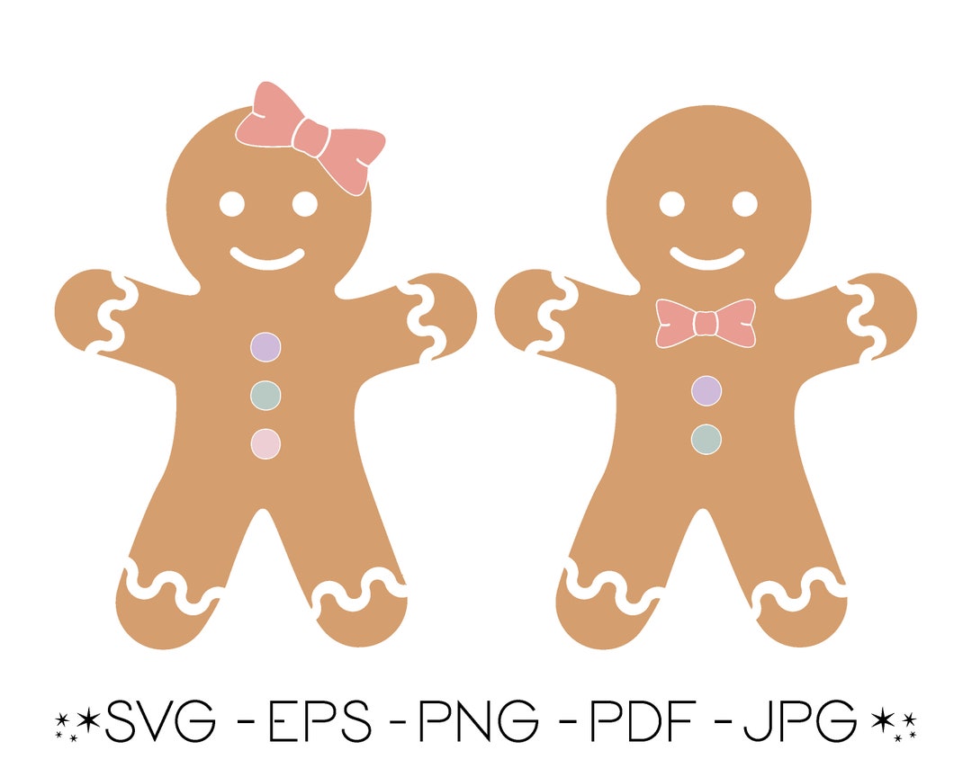 Pastel Gingerbread People PNG, SVG. Christmas Bow Tie Man, Woman, Boy ...