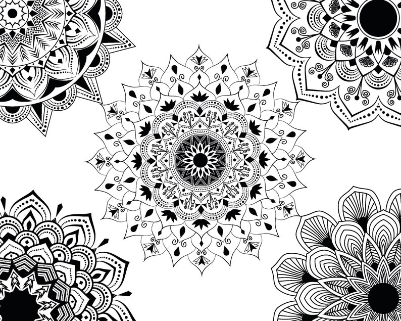 25 Pretty Mandala Patterns, SVG, PNG Zentangle Art Bundle. Geometric ...