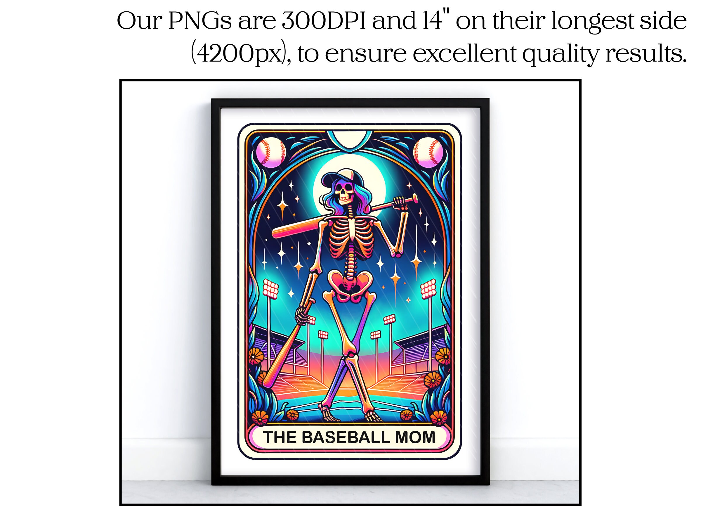 The Baseball Mom Tarot Card PNG Skeleton Mom PNG for Shirt Design, Wall ...