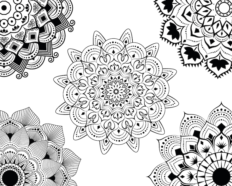 25 Pretty Mandala Patterns, SVG, PNG Zentangle Art Bundle. Geometric ...