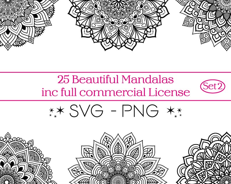 25 Pretty Mandala Patterns SVG PNG Zentangle Art Bundle. - Etsy UK
