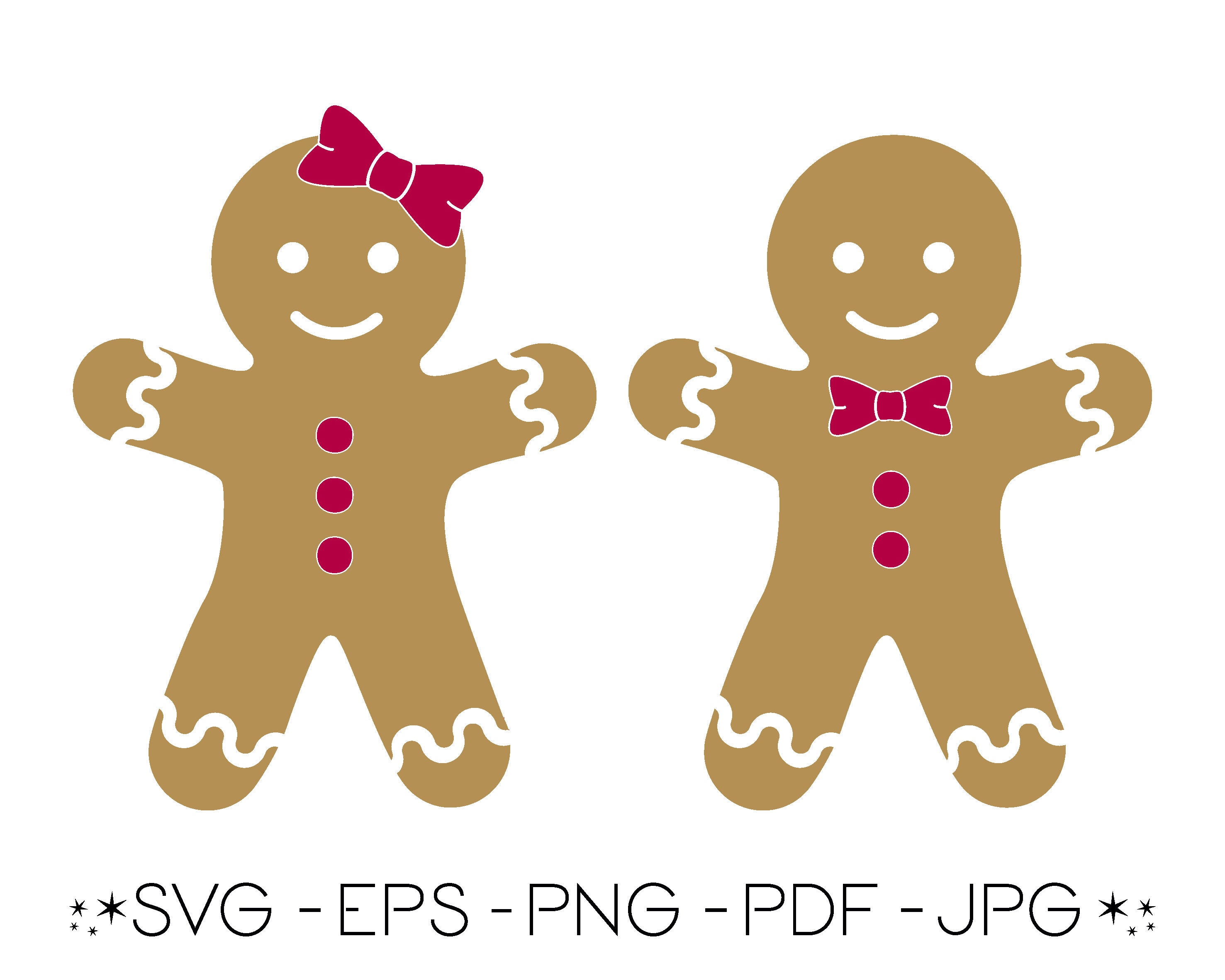 Gingerbread People PNG, SVG. Christmas Red Bow Tie Man, Woman, Boy ...