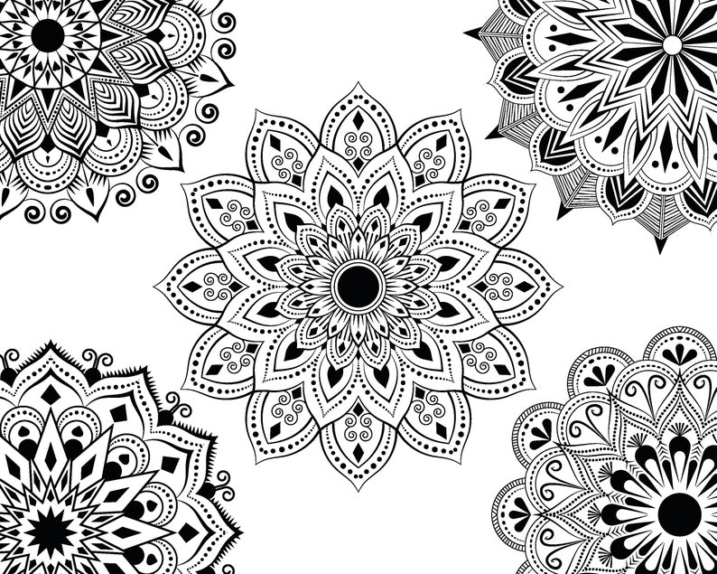 25 Pretty Mandala Patterns, SVG, PNG Zentangle Art Bundle. Geometric ...