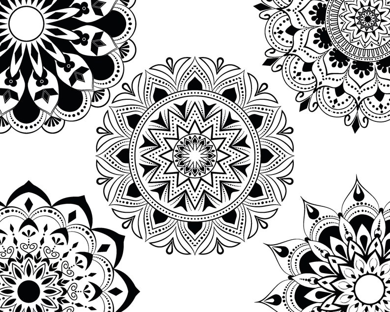 25 Pretty Mandala Patterns, SVG, PNG Zentangle Art Bundle. Geometric ...