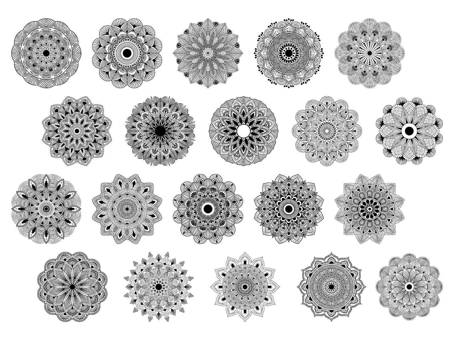 100 Mandala SVG Bundle, Zentangle Art, Geometric Patterns (digital ...