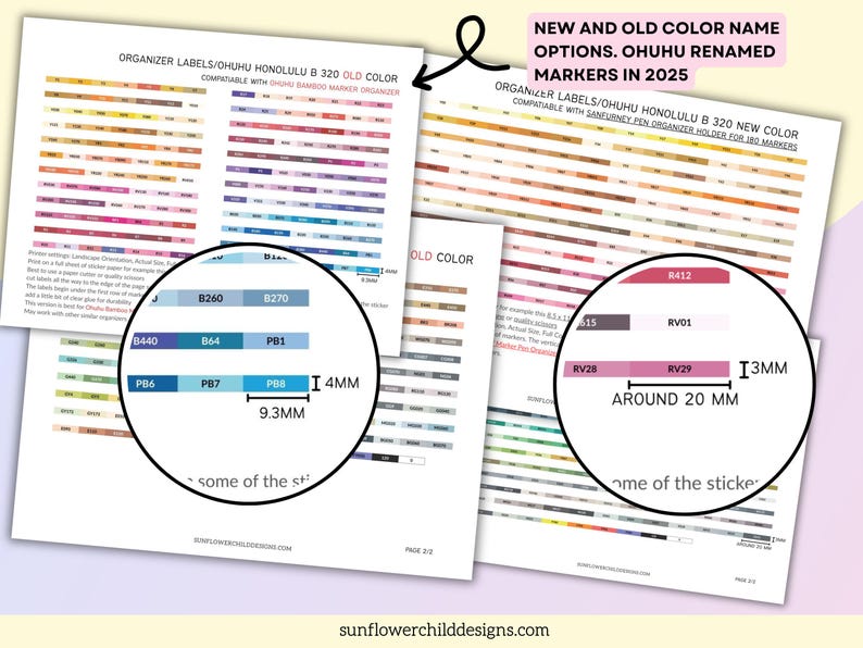Ohuhu Honolulu B 320 Marker Color Labels | Printable Organizer (digital ...