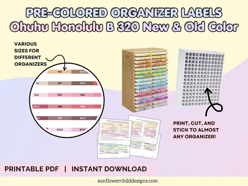 Ohuhu Honolulu B 320 Marker Color Labels | Printable Organizer (digital ...